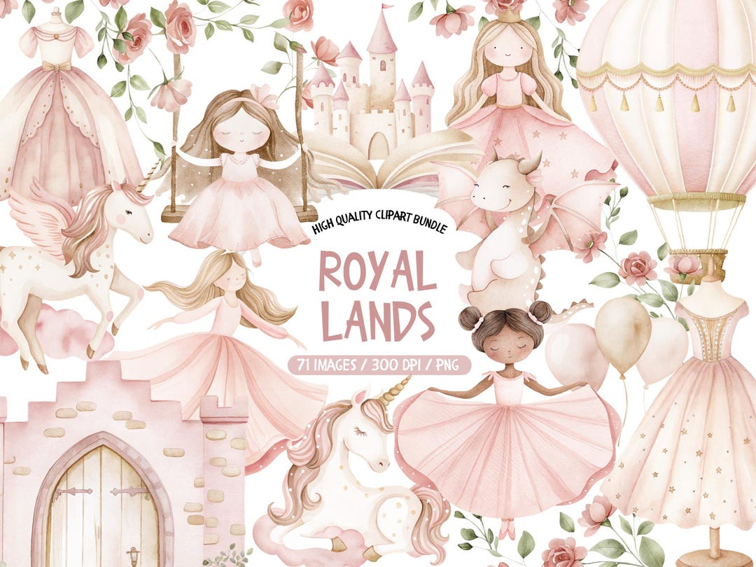 Royal Kingdom Illustrations: Little Princess Pink Elements – (PNG Set ...