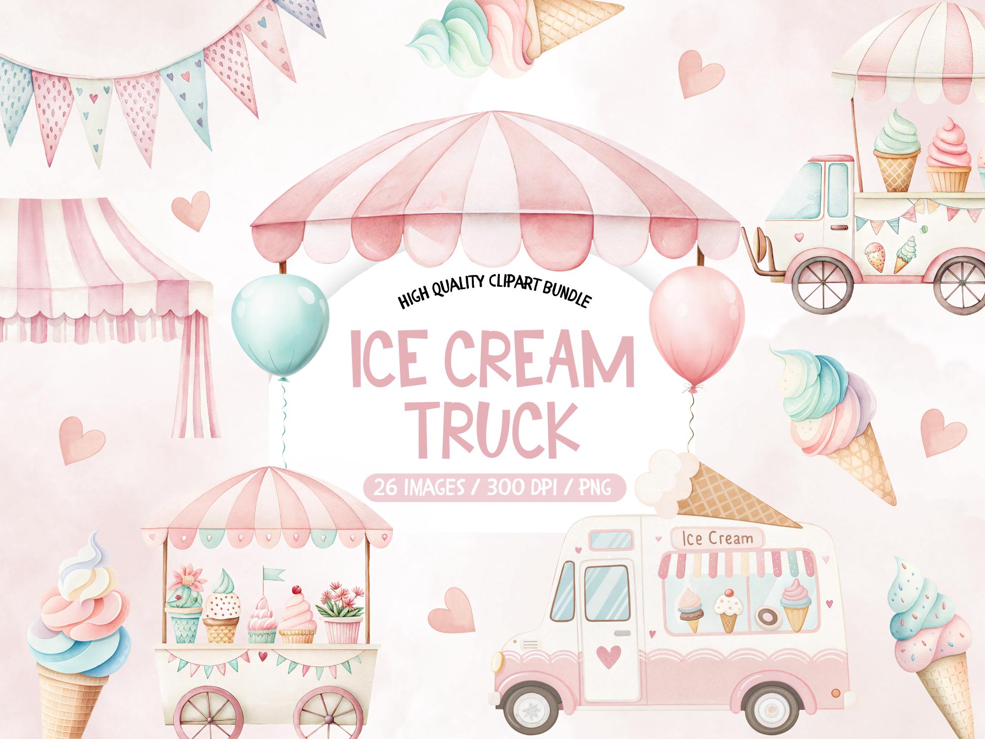 Pastel Ice Cream Truck Clipart, Watercolor PNG (digital Download) - Etsy