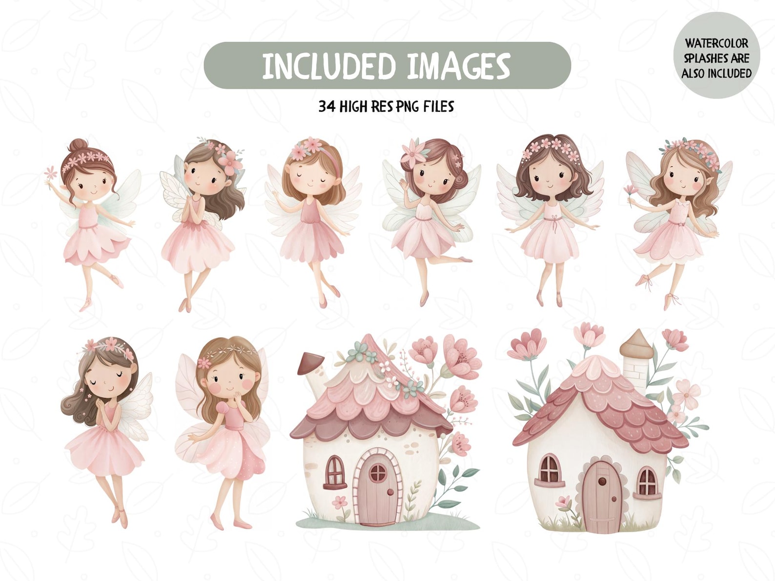 Pink Fairy Garden Clipart, Watercolor Fairy Clipart Bundle, Cute ...