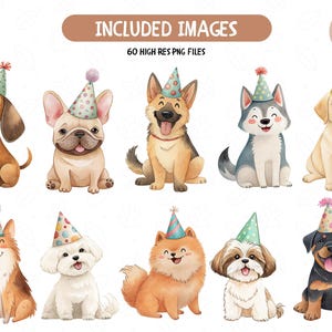 Cute Dogs Clipart, Paw Party Clipart, Dog Birthday Pawty Clipart, Puppy ...
