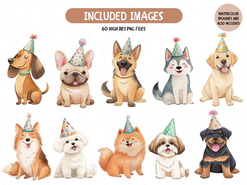Cute Dogs Clipart, Paw Party Clipart, Dog Birthday Pawty Clipart, Puppy ...