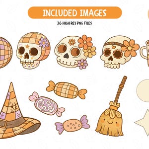 Groovy Halloween Clipart, Halloween Illustrations Bundle, Retro Hippie ...