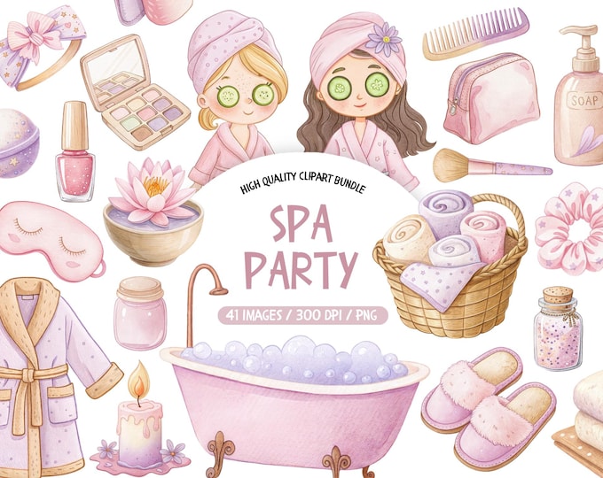 Spa Day Clipart, Cute Spa PNG Bundle, Self Care Clipart, Spa Party ...