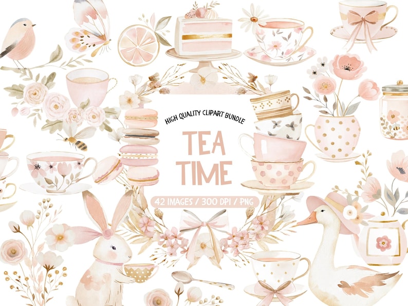 Tea Party Clipart Bundle: Watercolor Teapots, Cups & Desserts PNG Set ...