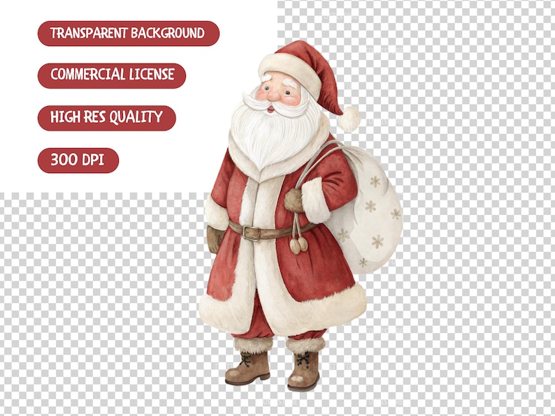 Watercolor Christmas Clipart, Classic Christmas Illustrations, Cute ...