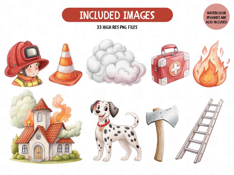 Watercolor Firefighter Clipart Bundle, Emergency Vehicles (PNG) - Etsy