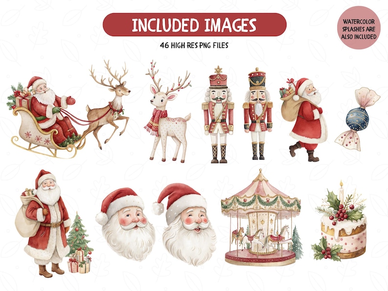 Watercolor Christmas Clipart, Classic Christmas Illustrations, Cute ...