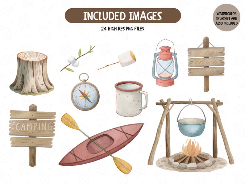 Cute Camping Clipart, Outdoor Activities PNG Bundle, Nature Adventure ...