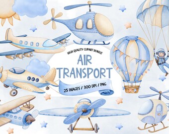Watercolor Air Transport Clipart - Etsy
