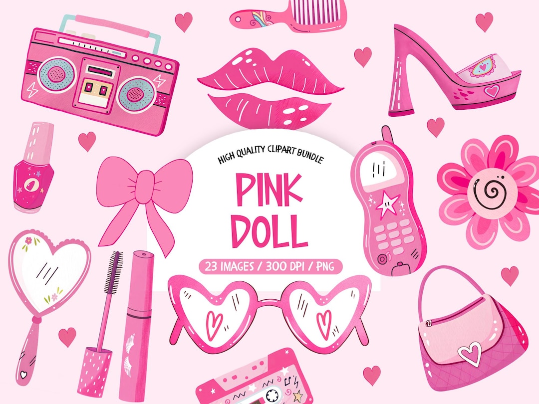 Pink Doll Clipart, Fashion Doll Png, Cute Pink Doll Clipart Bundle ...