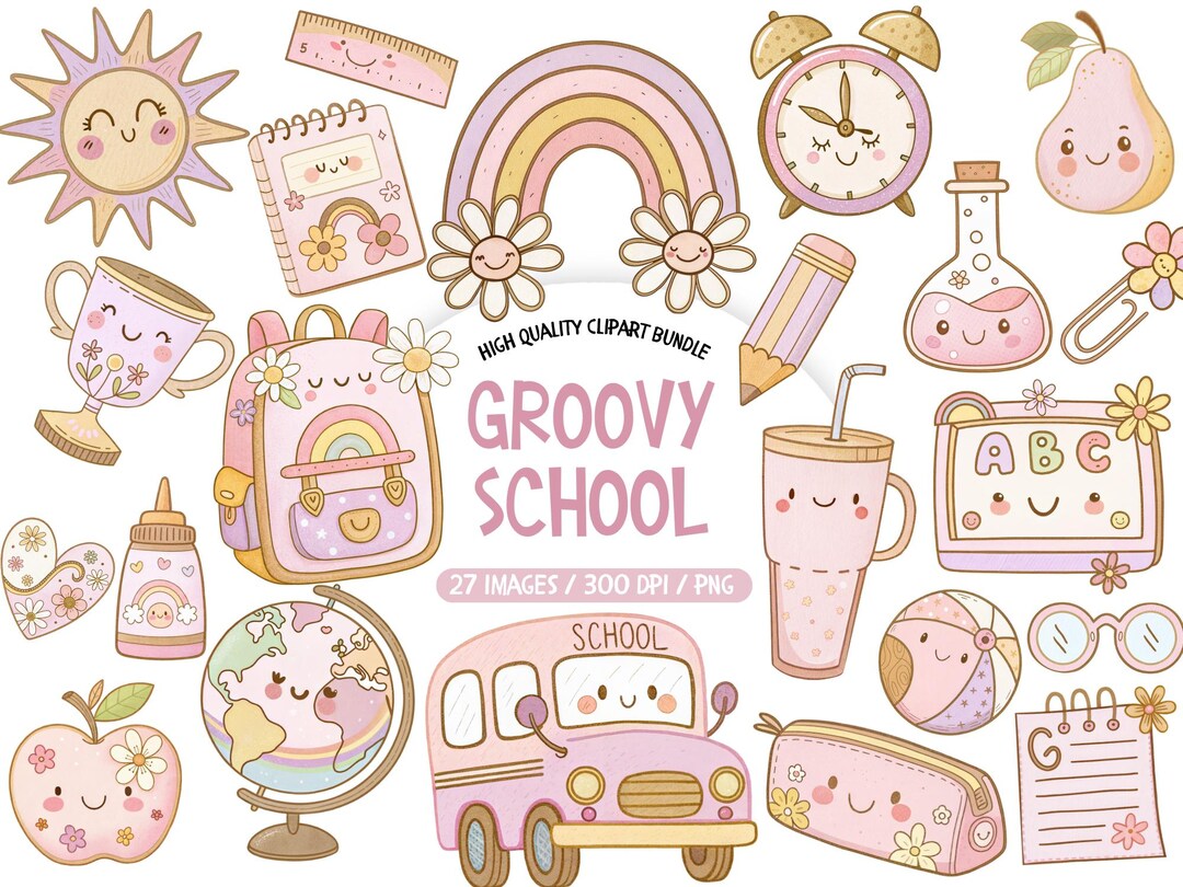 Groovy School Clipart Bundle, Retro Teacher PNG (digital Download) - Etsy