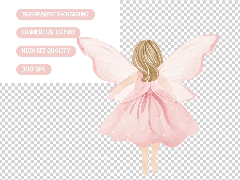 Set di clipart di fate rosa: pacchetto di illustrazioni di fate ...