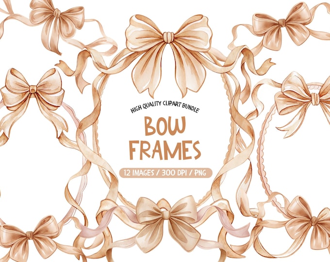 Bows Ribbon Frame Clipart, Bow Frame Clipart, Grandmillennial Clipart ...