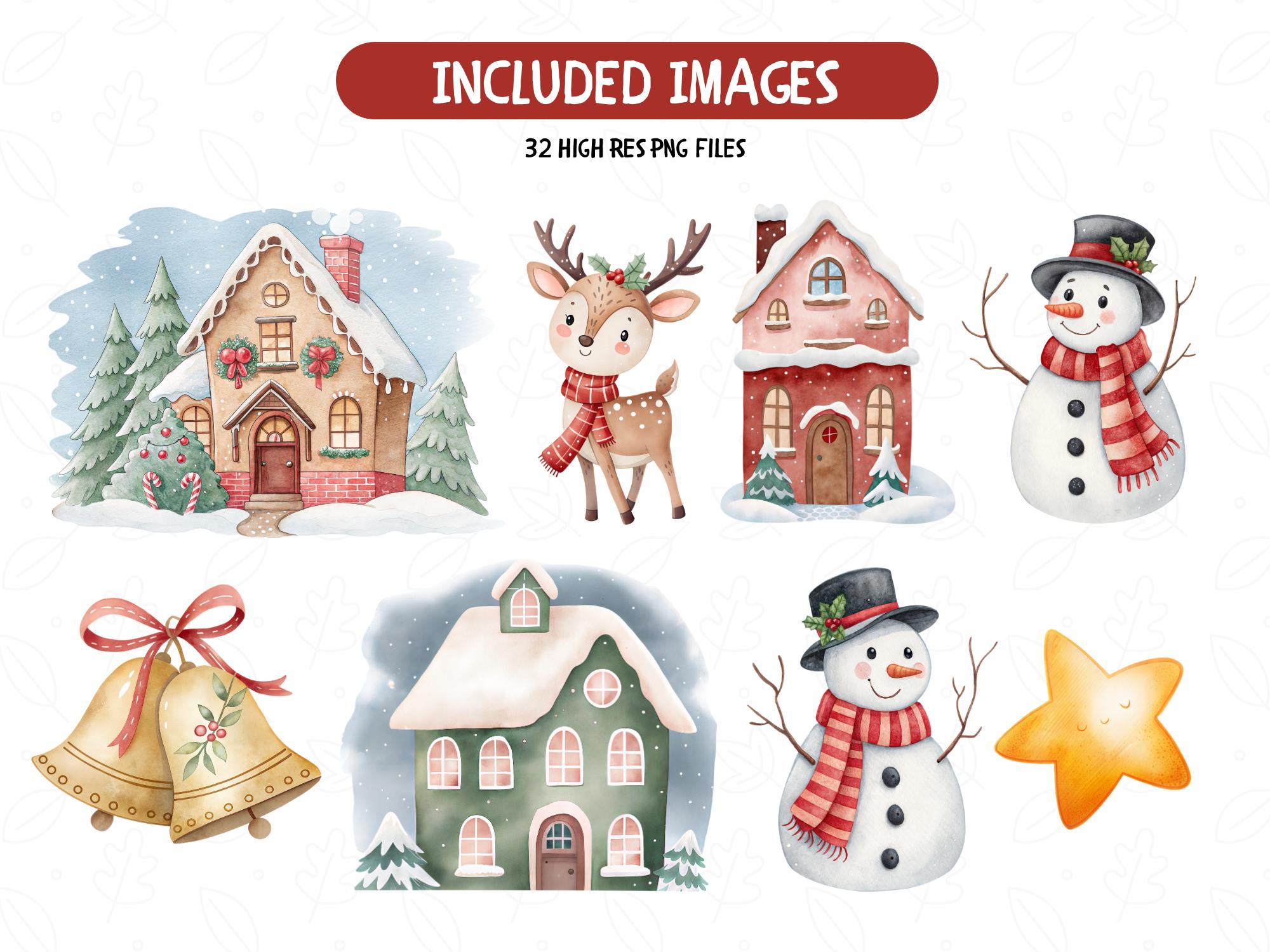 Watercolor Christmas Clipart, Cute Christmas Characters Clipart, Santa ...
