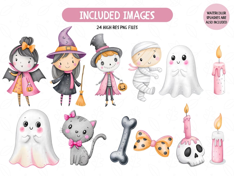 Cute Halloween Clipart, Kawaii Witches PNG Bundle, Pink Pastel Witchy ...