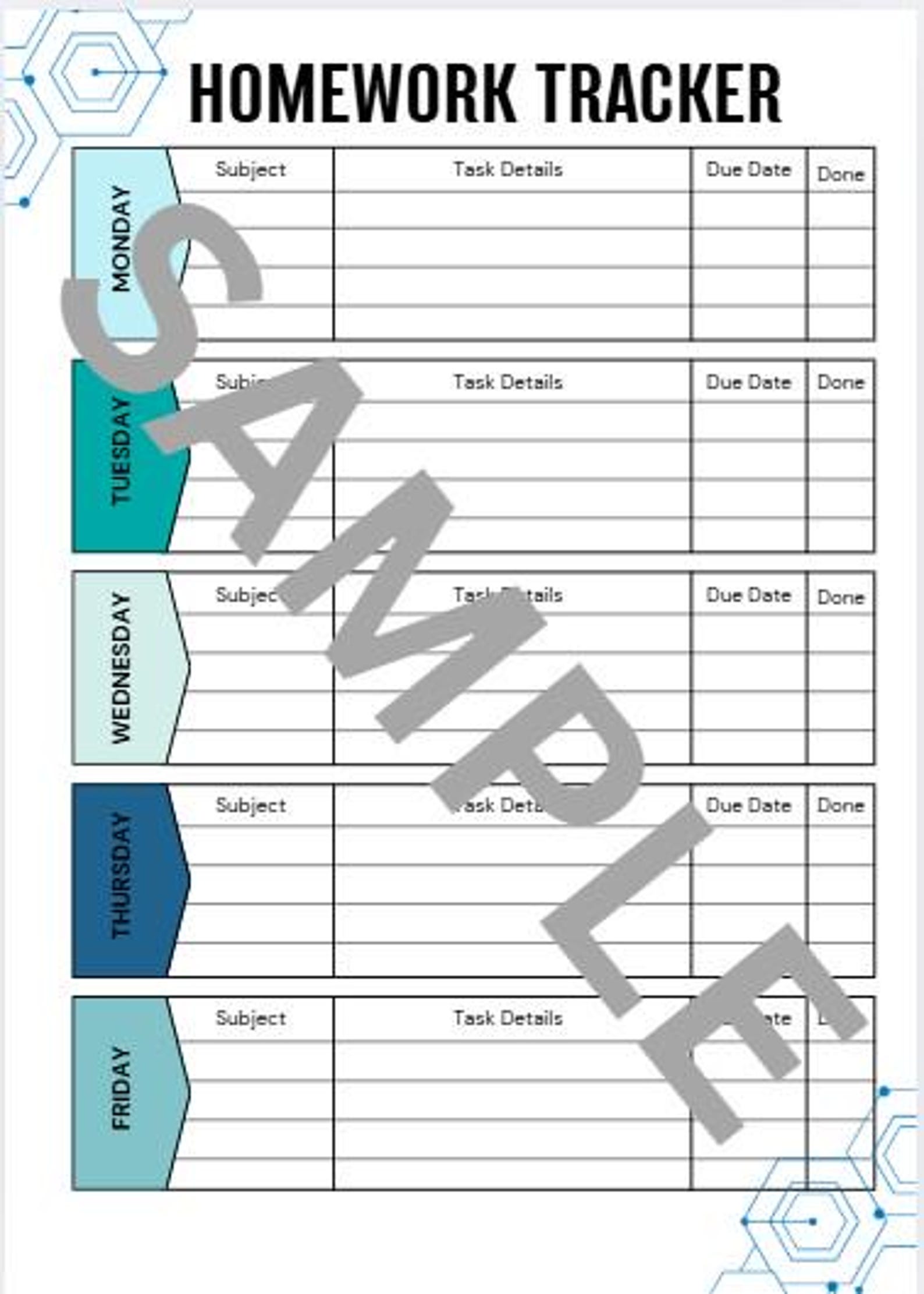 Homework Tracker - Geometric - Etsy
