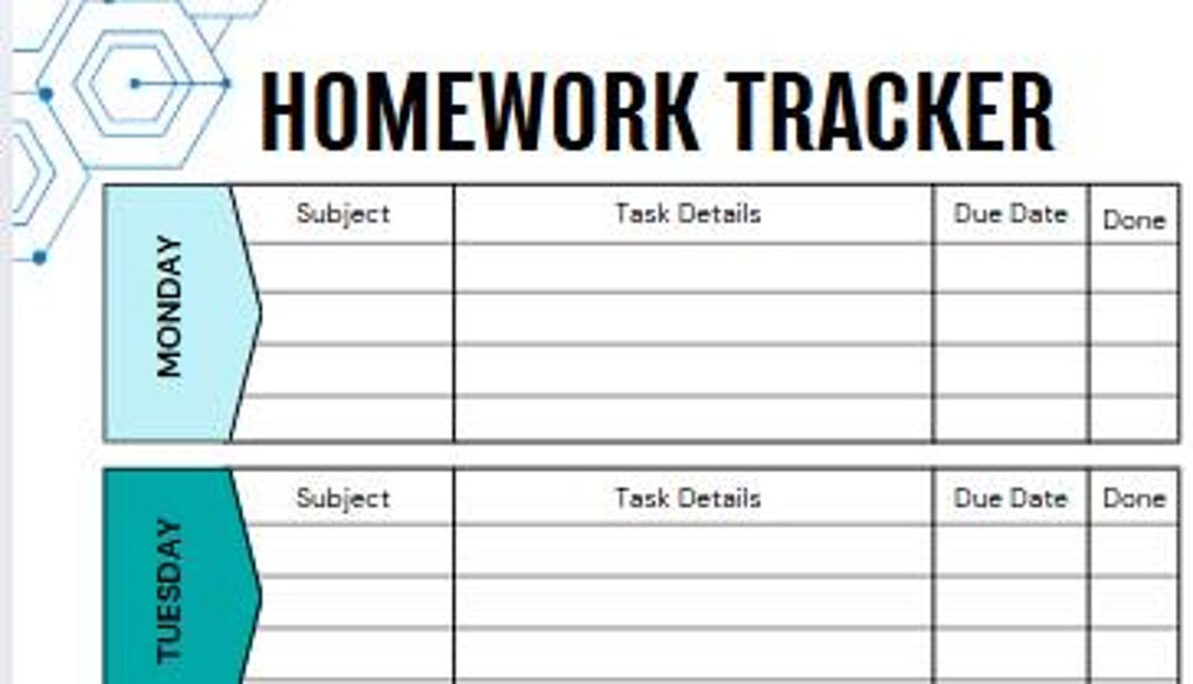 Homework Tracker - Geometric - Etsy