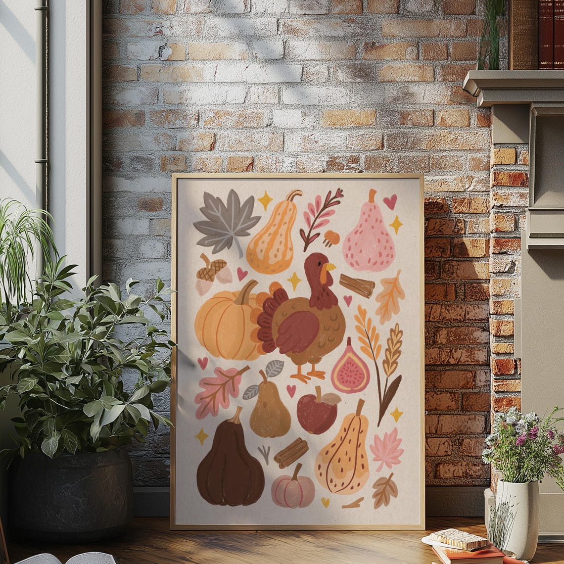 Thanksgiving Turkey Print Farmhouse Autumn Harvest Kitchen Decor ...