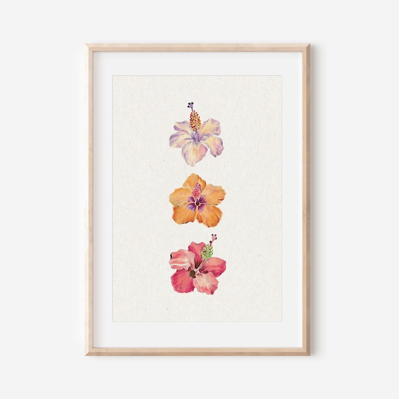 Tropical Floral Wall Art Digital Download Watercolor Hibiscus Flower ...
