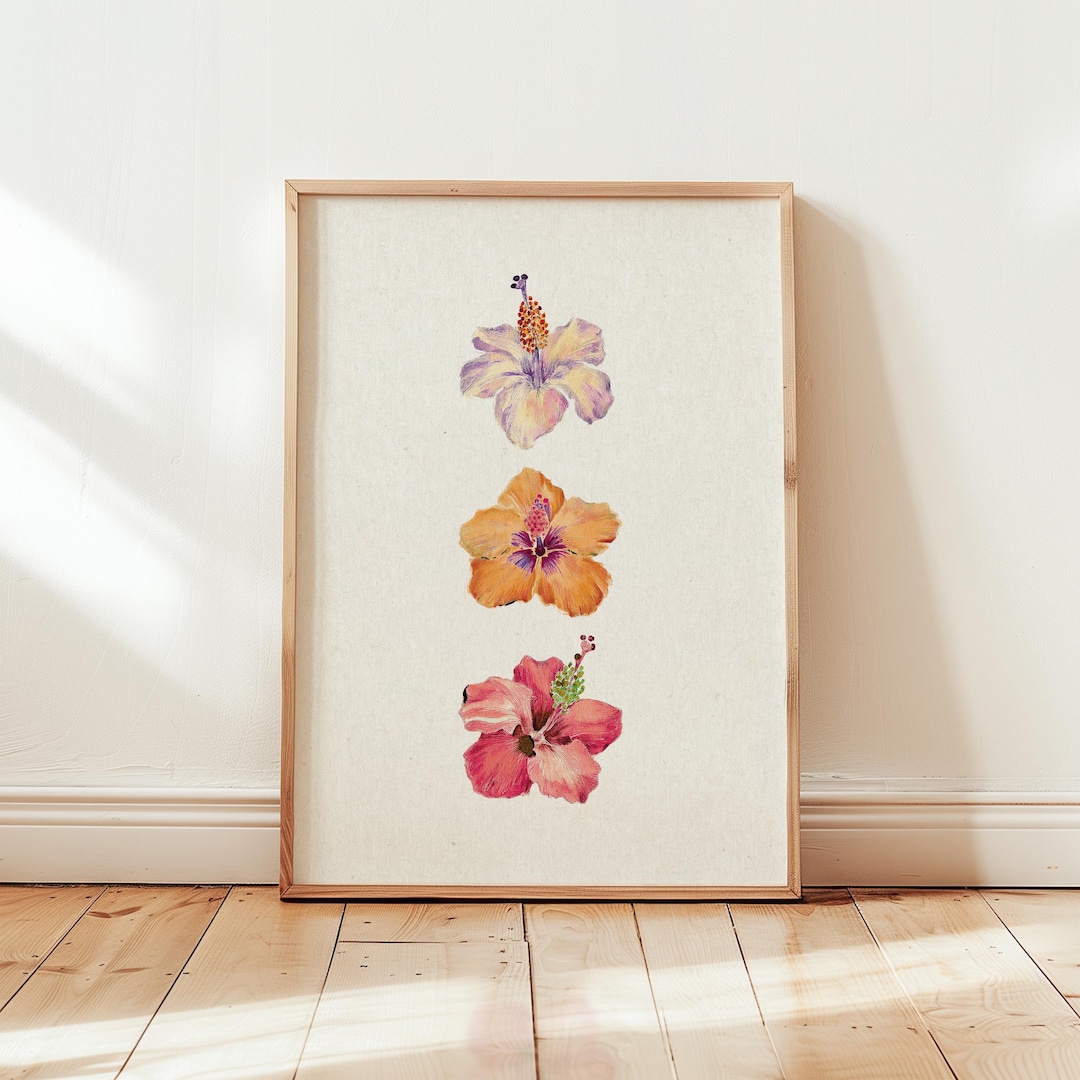 Tropical Floral Wall Art Digital Download Watercolor Hibiscus Flower ...