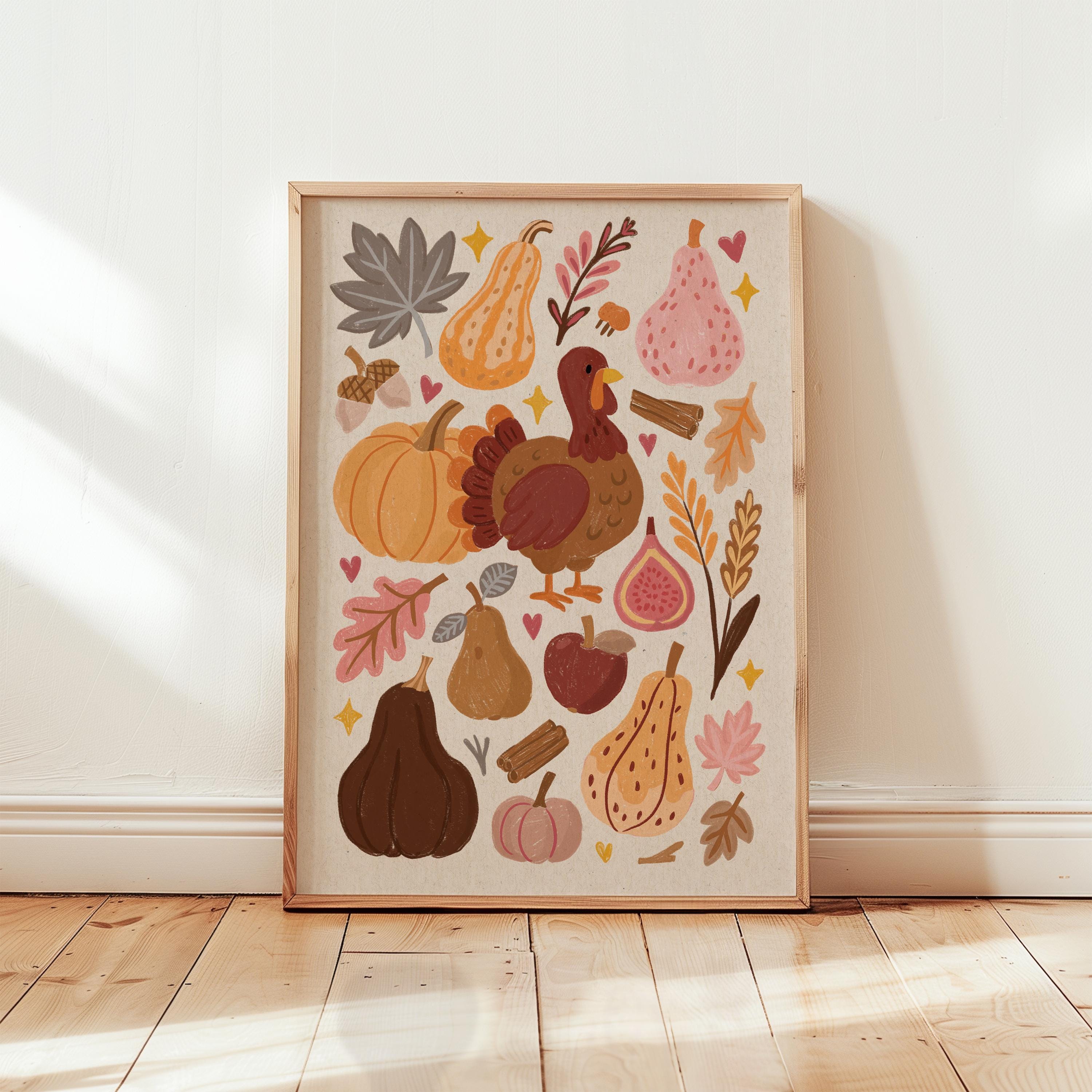 Thanksgiving Turkey Print Farmhouse Autumn Harvest Kitchen Decor ...