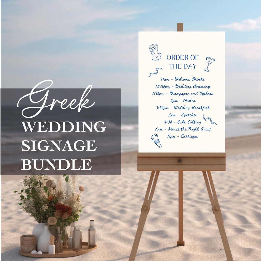 24 Greek Wedding Sign Templates in Blue With Illustrations, Printable ...