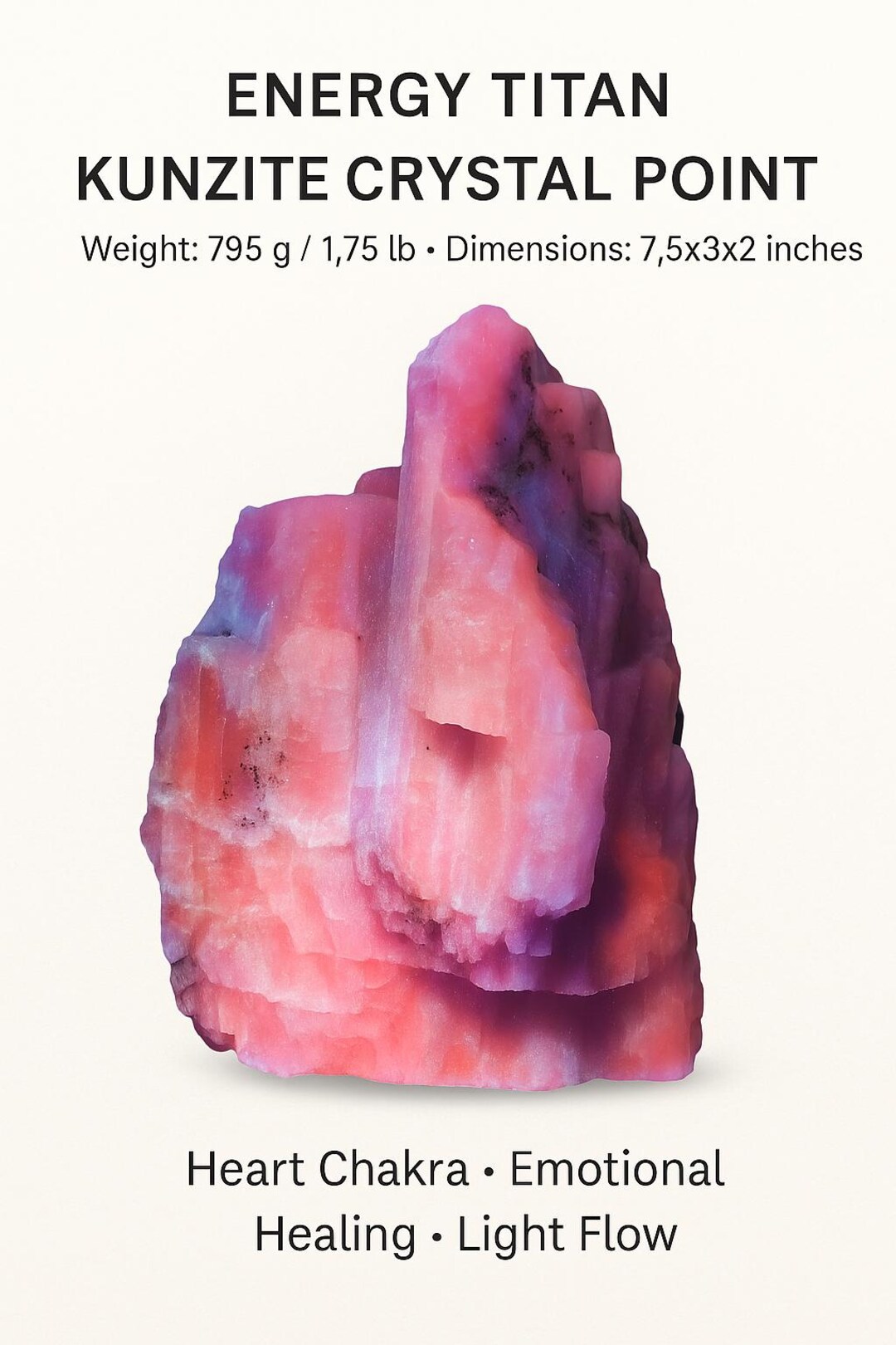 Kunzite Crystal Point 795g 7.5X3X2 Inches Raw Pink Lavender Terminated ...