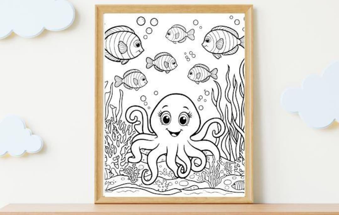Octopus Coloring Page – Printable Ocean Animal Art for Kids & Adults ...