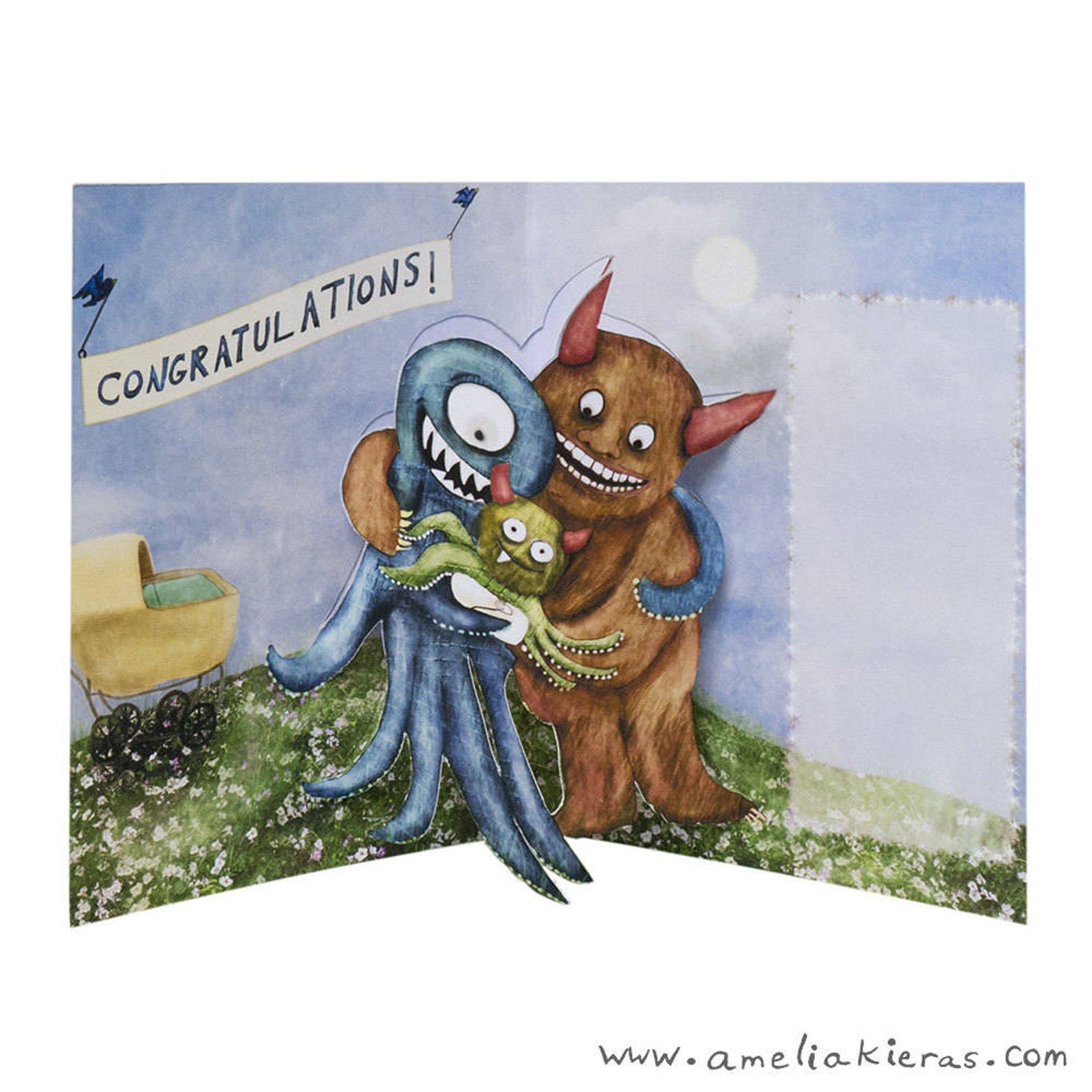 3D Pop up Card Monster Baby New Baby, Congratulations, Newborn, First ...