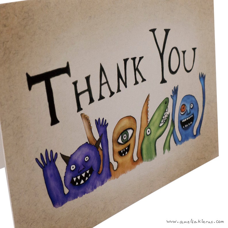 Monster Party Thank You Card Set - Etsy