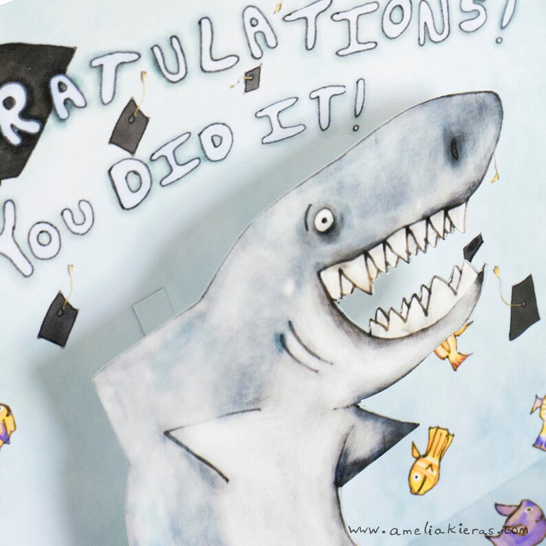 3D Pop up Card Graduation Shark Congratulations - Etsy Hong Kong