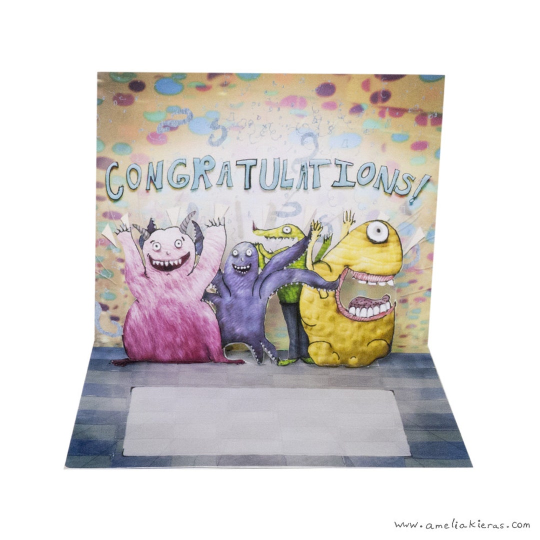 3D Pop up Card - Congratulations Monsters - Etsy