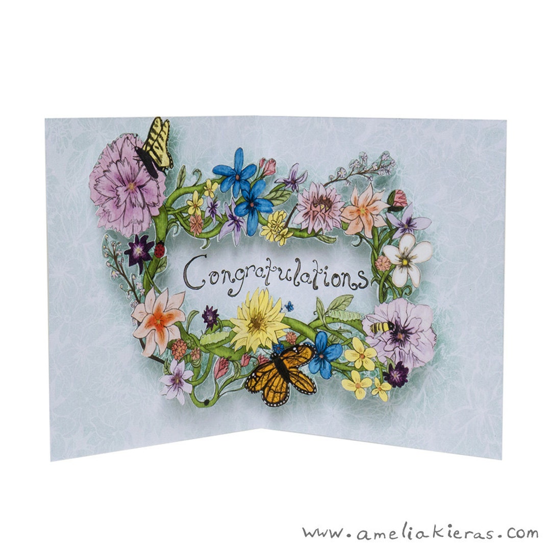 3D Pop up Card - Flowery Congratulations - Etsy