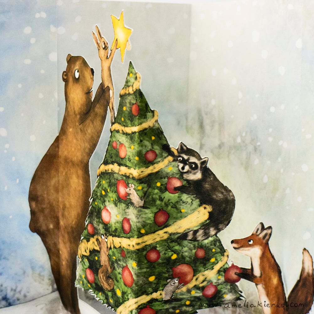 3D Pop up Card - Forest Animals Decorate the Tree - Etsy