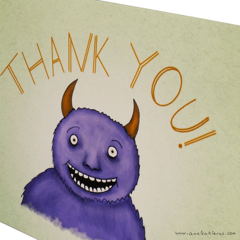 Purple Monster Thank You Card Set - Etsy