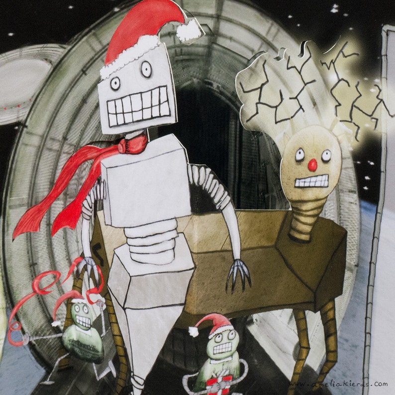 3D Pop up Card - Space Robot Christmas - Etsy
