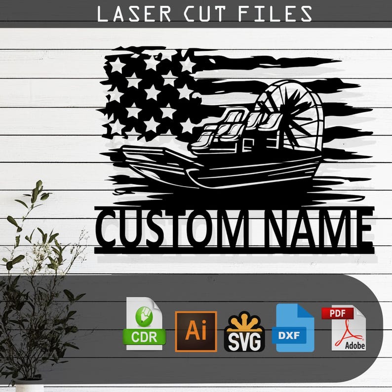 Customizable USA Flag Airboat Silhouette Laser Cut Vector Design – SVG ...