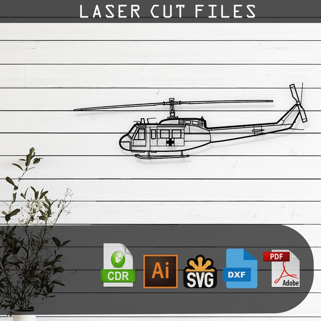 UH-1 Iroquois Huey 1970 Helicopter Silhouette Laser Cut Vector – SVG ...