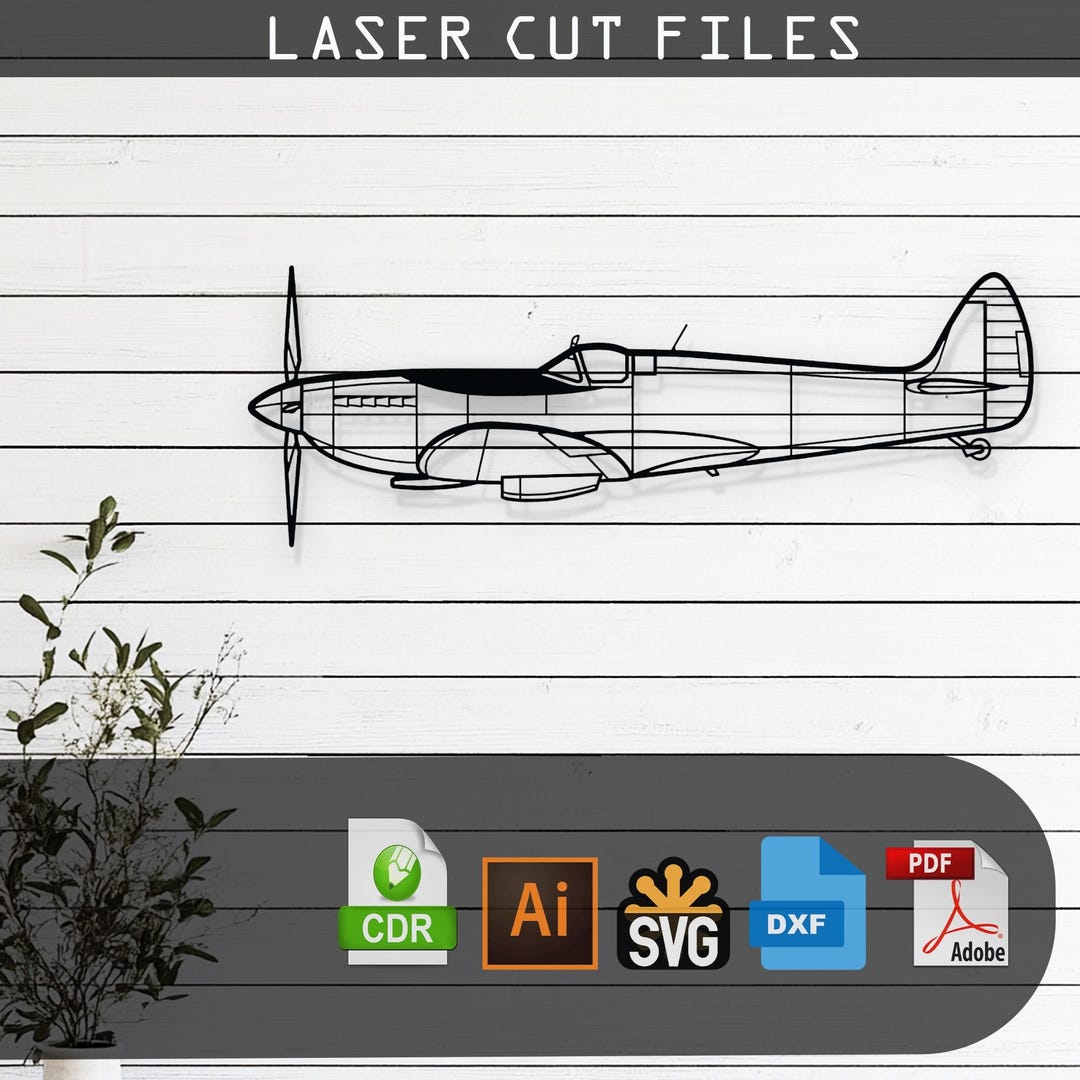 Spitfire Mk. IX Airplane Silhouette Laser Cut Vector – SVG, DXF, Ai ...