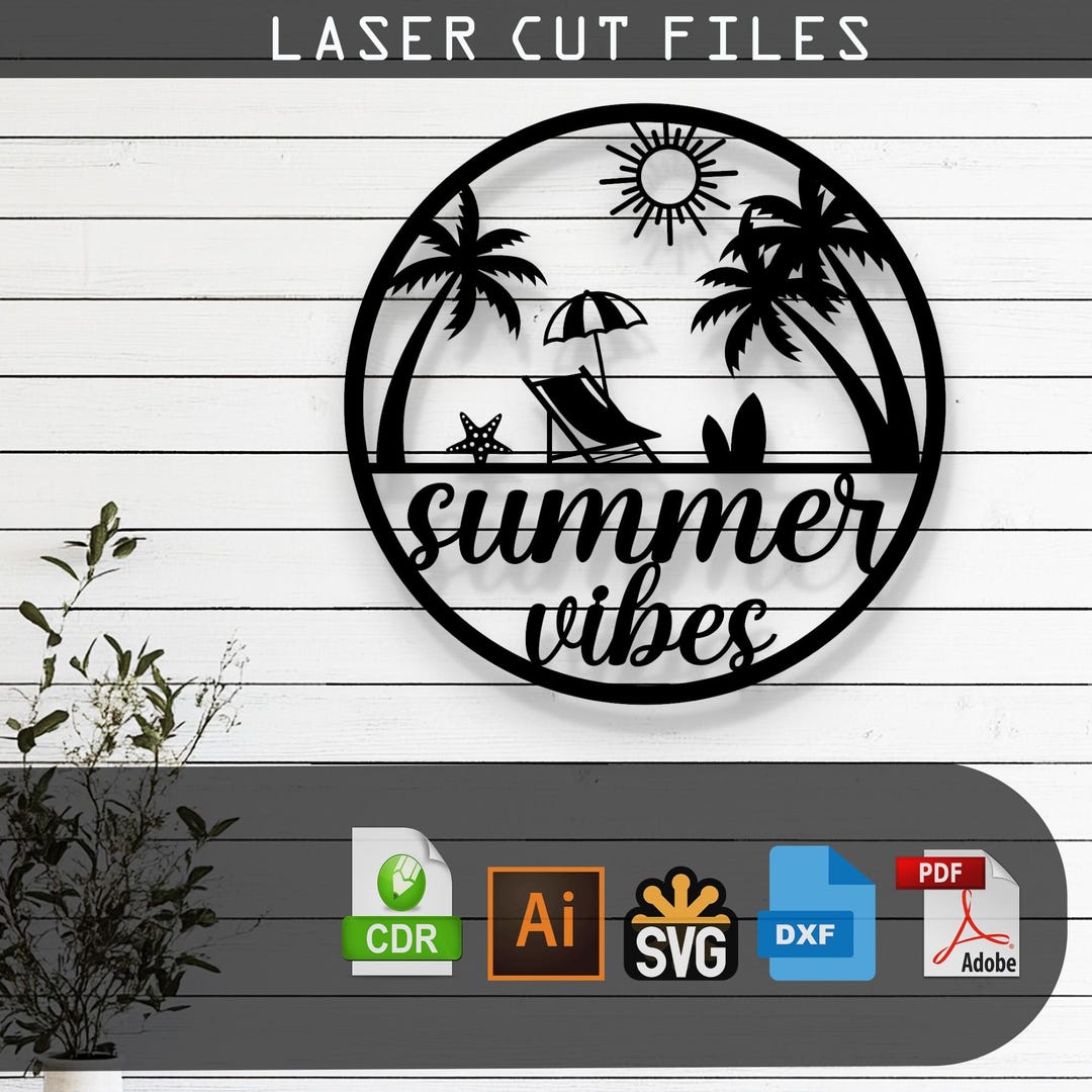 Summer Beach Laser Cut Vector Design – SVG, DXF, Ai, Pdf Files for ...