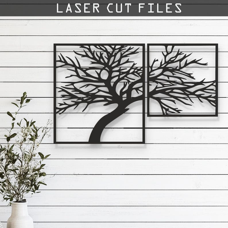 Decorative Tree Silhouette Laser Cut, Vector Files – SVG, DXF, Ai, Pdf ...