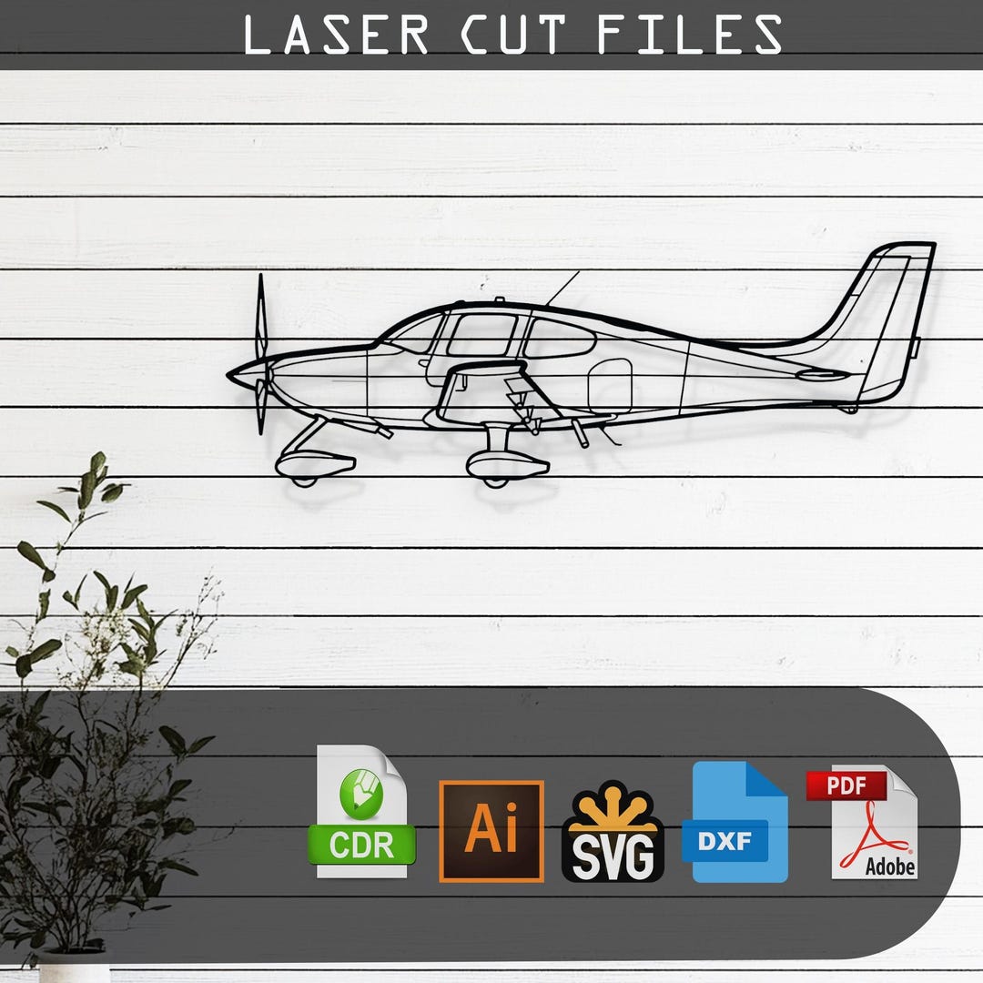 Cirrus SR22 Airplane Silhouette Laser Cut Vector Design – SVG, DXF, Ai ...