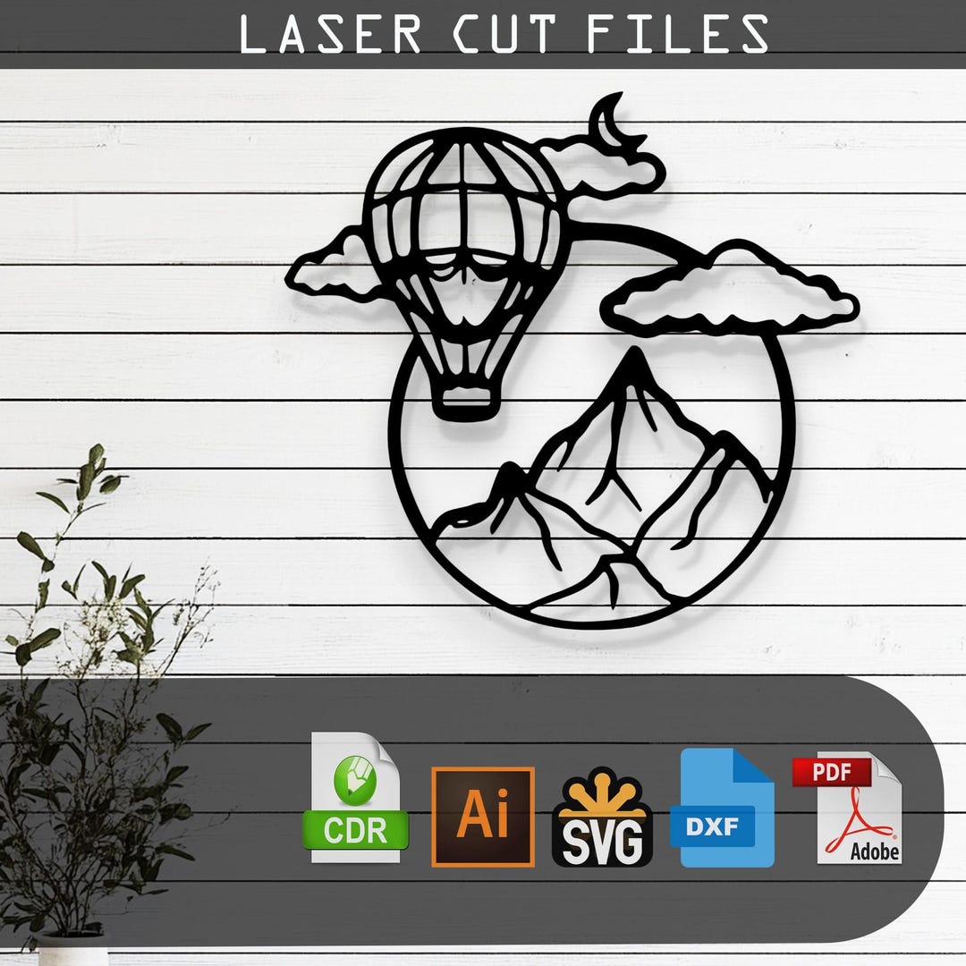 Parachute and Mountain Laser Cut Vector Design SVG, DXF, Ai, Pdf Files ...