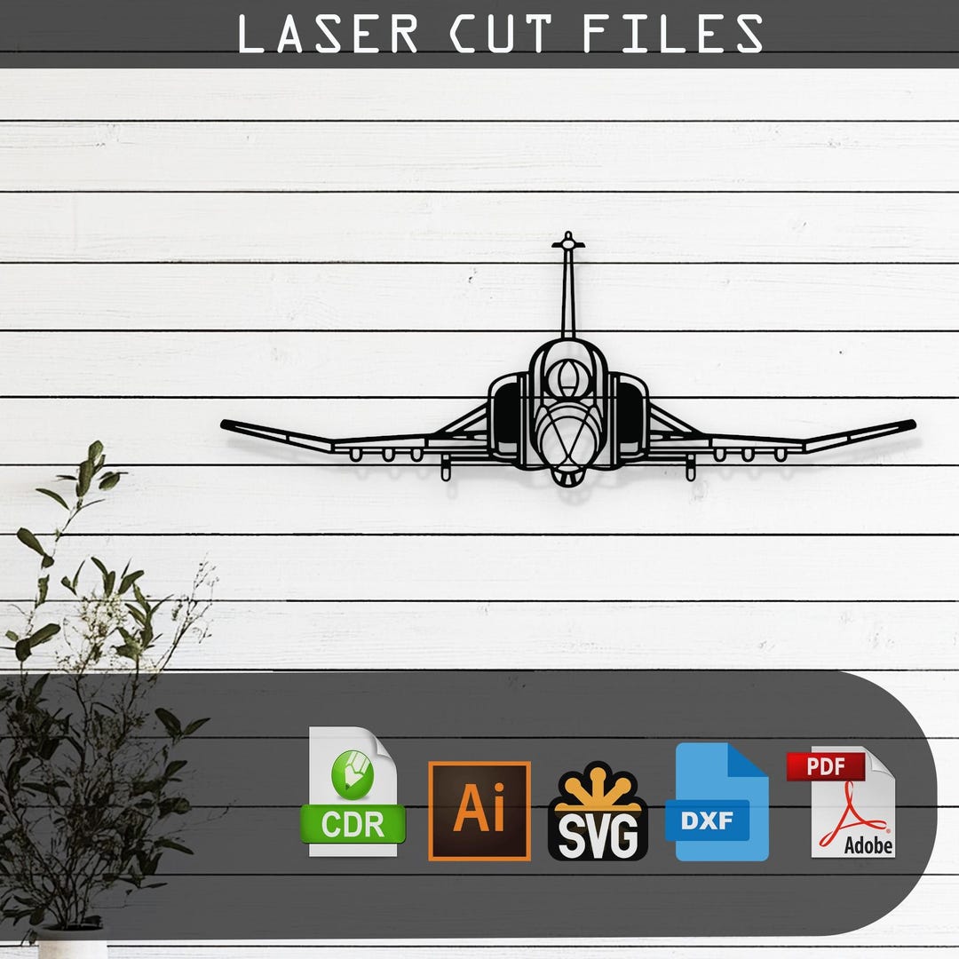 F-4 Phantom Front Airplane Silhouette Laser Cut Vector – SVG, DXF, Ai ...