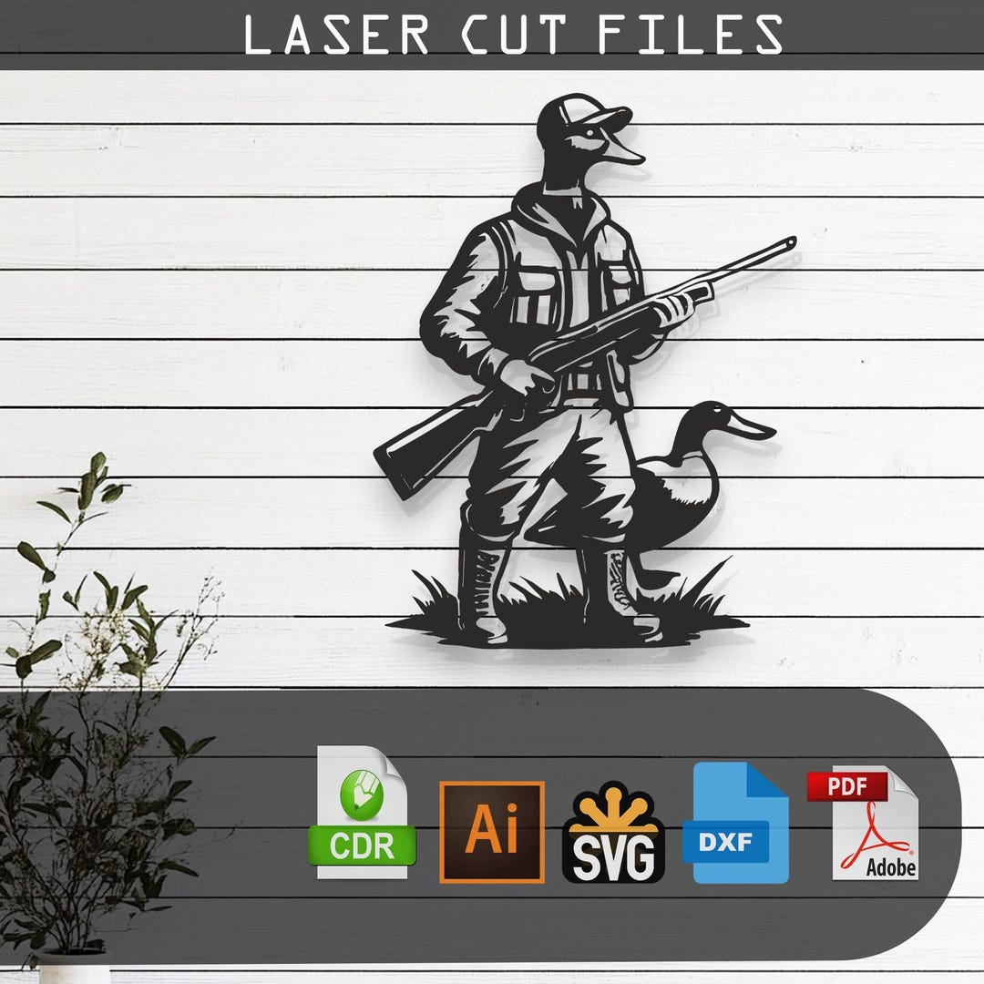 Decorative Hunter Duck Laser Cut, Vector Files - SVG, DXF, Ai, Pdf ...