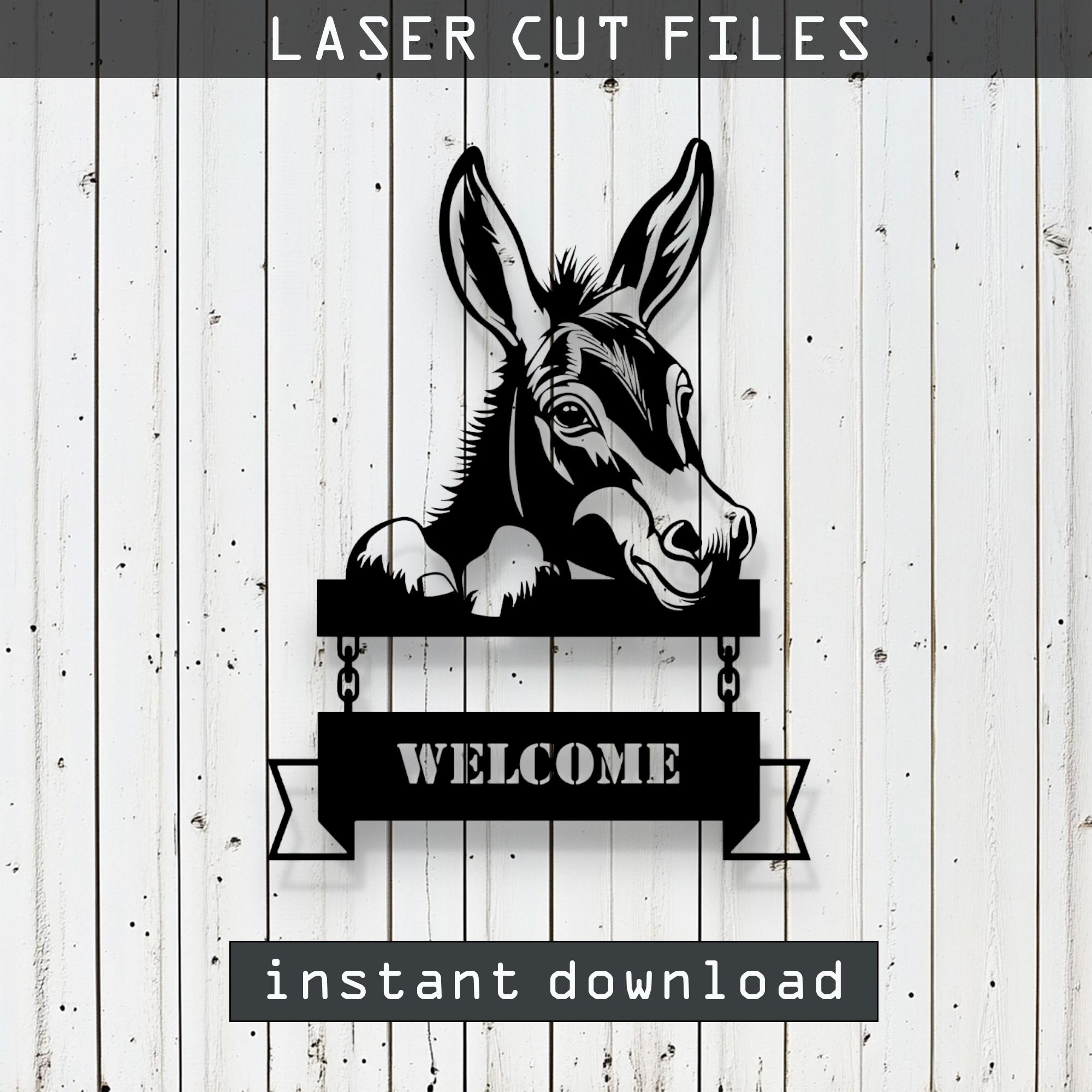 Farm Animal Donkey Welcome Sign Laser Cut Vector Design –SVG, DXF, Ai ...