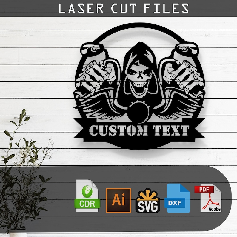 Customizable Motorcycle Skull SVG Laser Cut File – Glowforge, Cricut ...