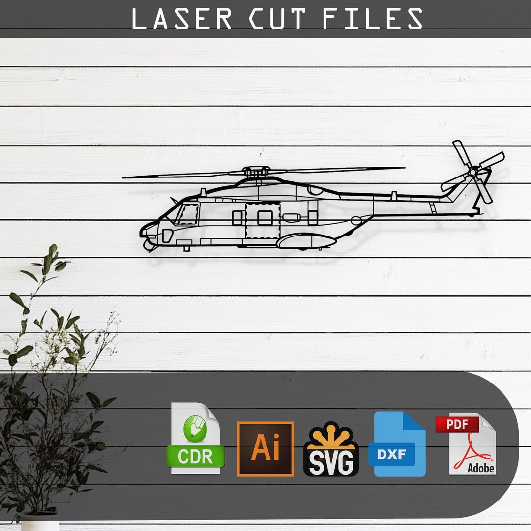 NH90 TTH Helicopter Silhouette Laser Cut Vector Design – SVG, DXF Files ...