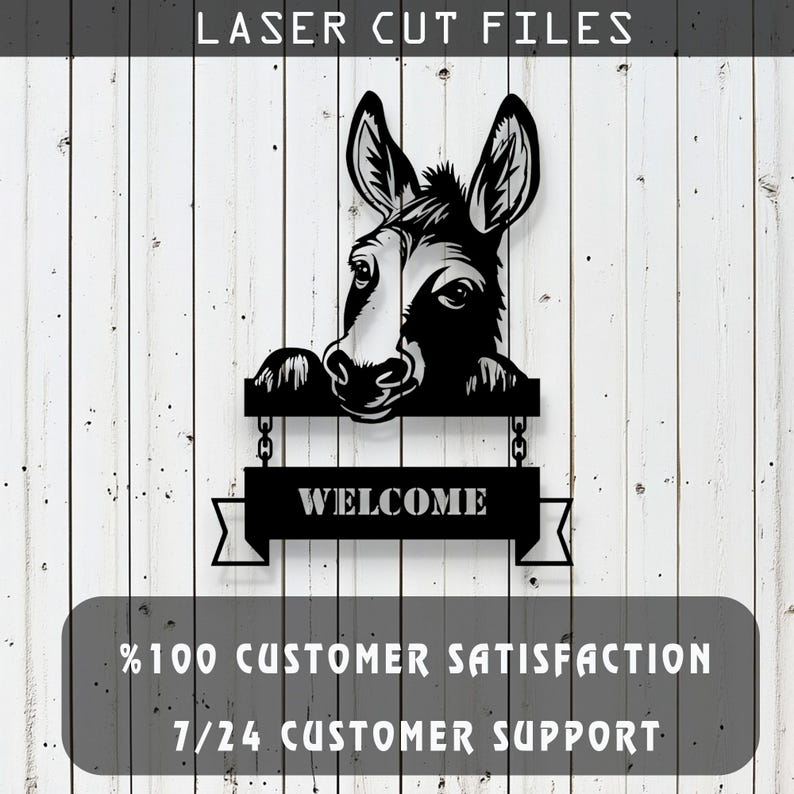 Farm Animal Donkey Welcome Sign Laser Cut Vector Design –SVG, DXF, Ai ...
