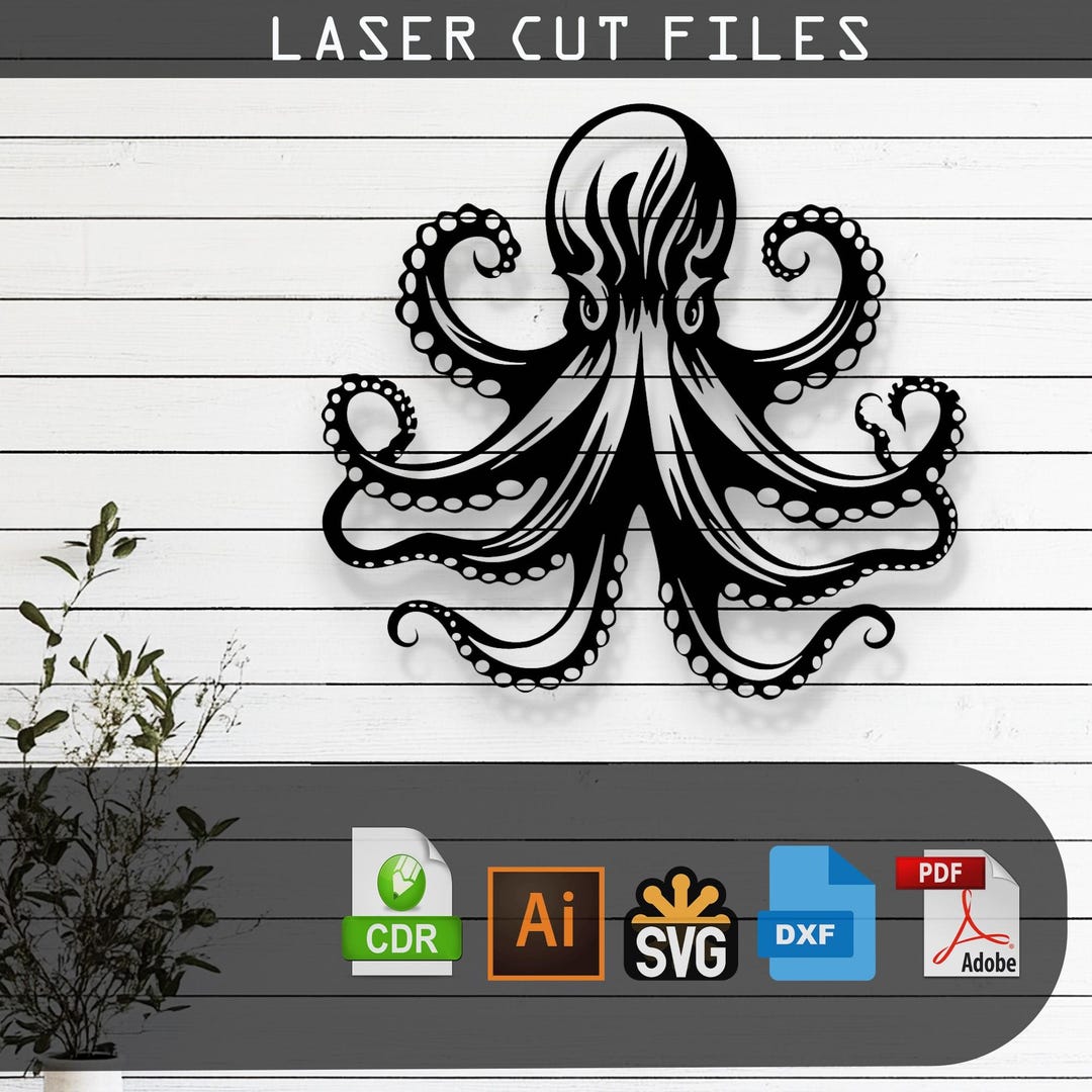 Decorative Octopus Laser Cut Vector Design – SVG, DXF, Ai, Pdf Files ...